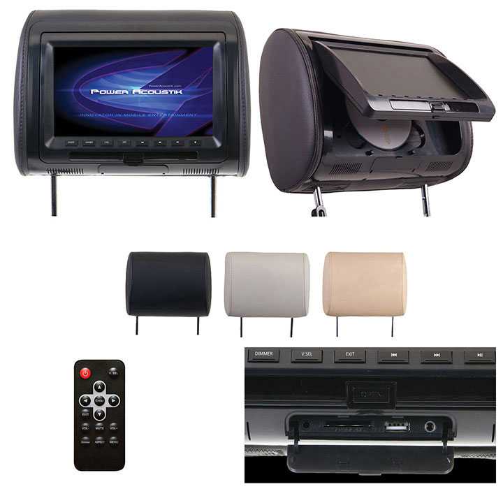 Power Acoustik 9" Headrest Monitor 3-Color Skins Lcd/Dvd Usb/Sd Sold ...