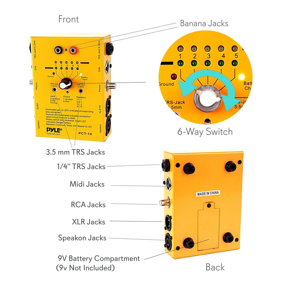 Pyle Pro 8 Plug Pro Audio Cable Tester - Sky Tactical