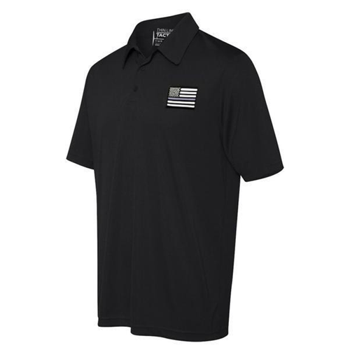 Polyester Sport Polo - Embroidered Thin Silver Line American Flag-TBL ...